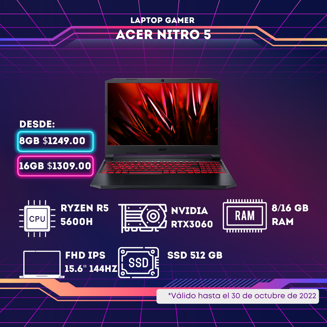 Laptop Gamer Acer Nitro 5 RTX3060 RYZEN 5600H | GeekyDrop